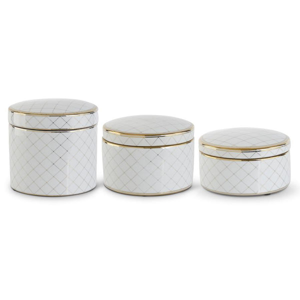 White & Gold Round Ceramic Lidded Containers – Olive Tree Marketplace
