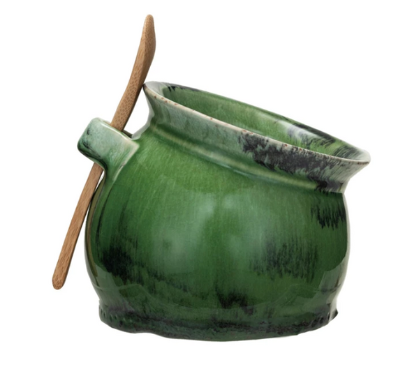 Stoneware Salt Dish w/ Acacia Wood Spoon – Olive Tree Marketplace